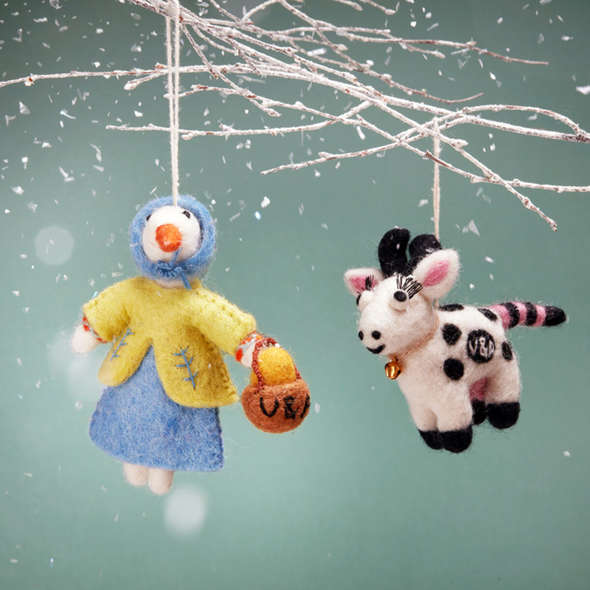 Mother Goose & Daisy the Cow felt decorations | Baubles & decorations ...