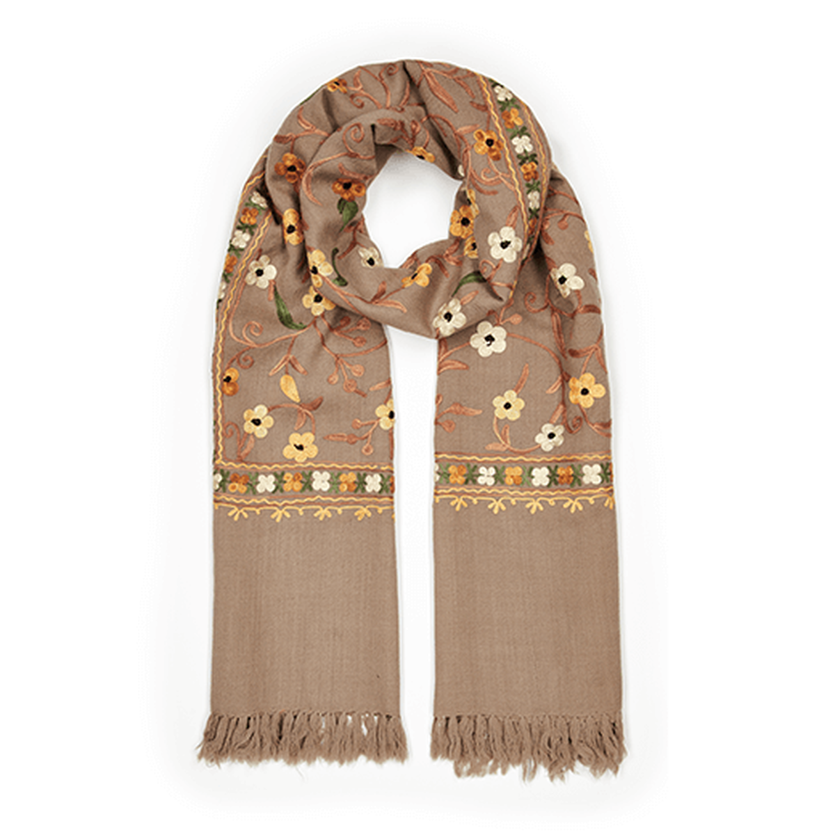 Embroidered Wool Scarf: Sand-Coloured Wool Scarf | V&A Shop