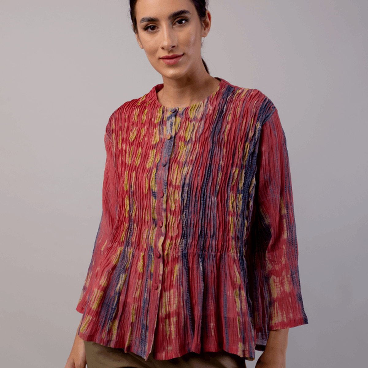 Red and yellow shibori top | Clothing | V&A Shop