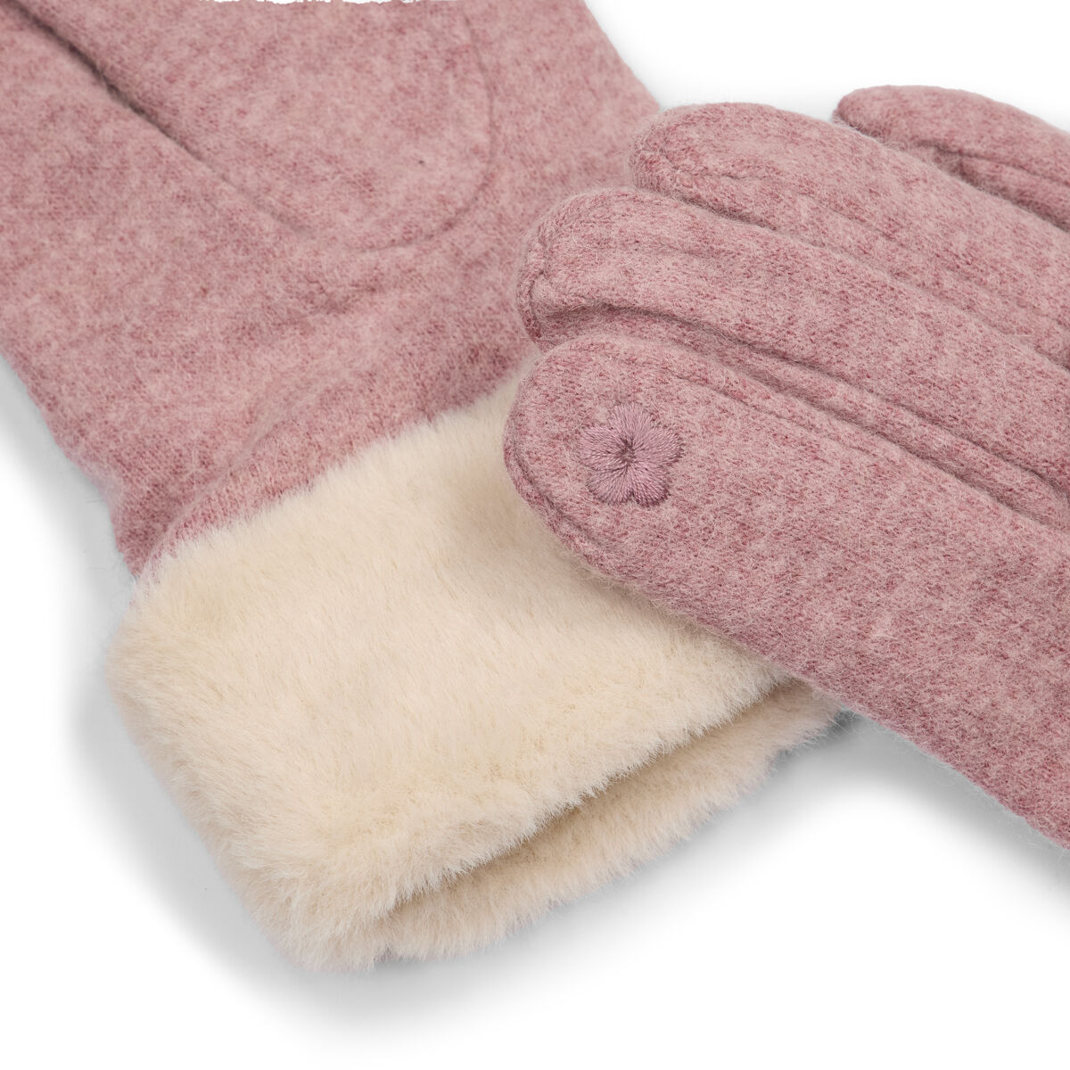 Faux fur and bow pink wool gloves | Winter woollies | V&A Shop