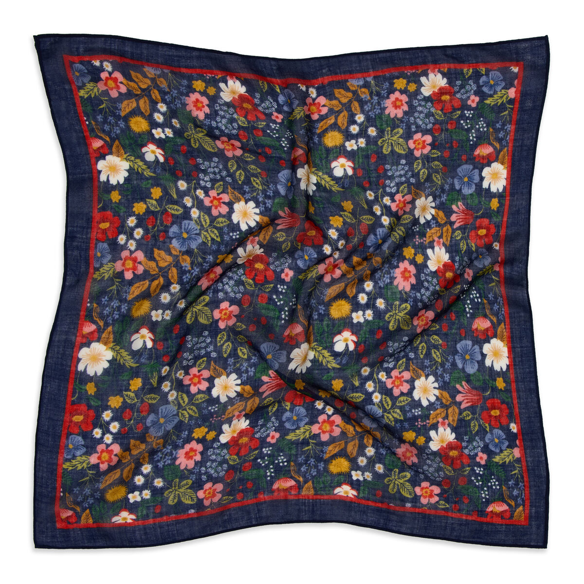 Navy floral square wool scarf | Scarves | Fashion | V&A Shop